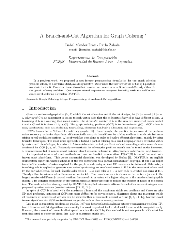 (PDF) A Branch-and-Cut algorithm for graph coloring