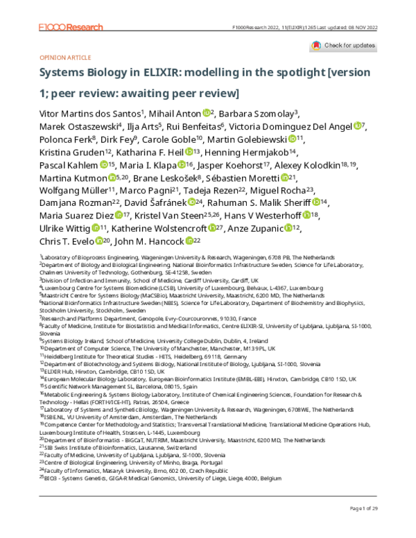 (PDF) Systems Biology in ELIXIR: modelling in the spotlight | Maria ...