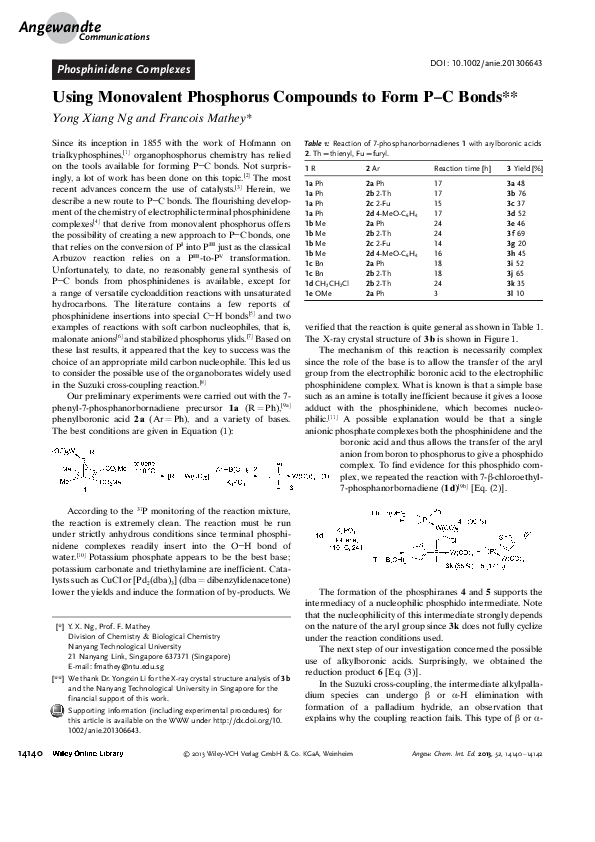 (PDF) Using Monovalent Phosphorus Compounds to Form P–C Bonds | Yong ...
