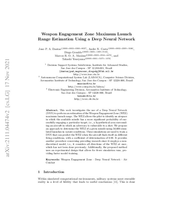 (PDF) Weapon Engagement Zone Maximum Launch Range Estimation Using a Deep Neural Network