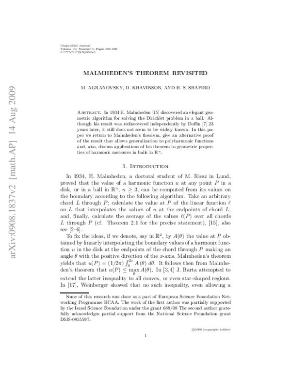 (PDF) Malmheden's theorem revisited