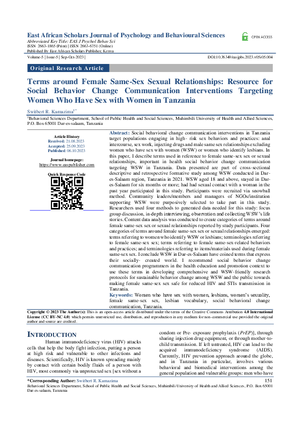 (PDF) Terms around Female Same-Sex Sexual Relationships: Resource for ...