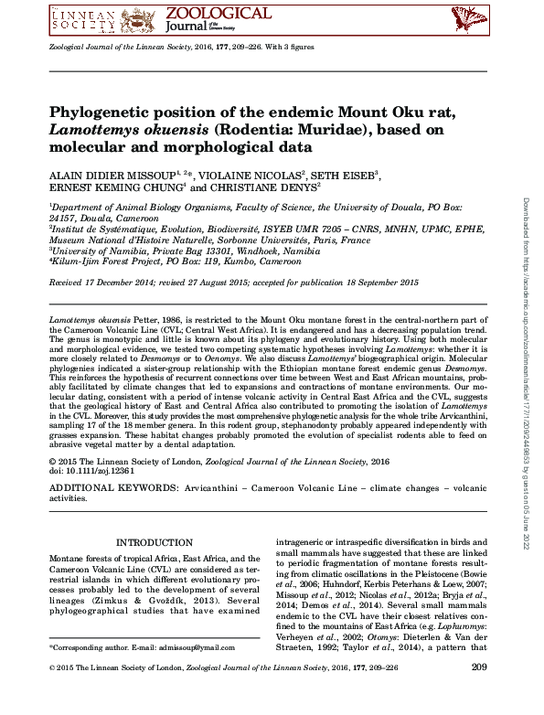 (PDF) Phylogenetic position of the endemic Mount Oku rat,Lamottemys ...