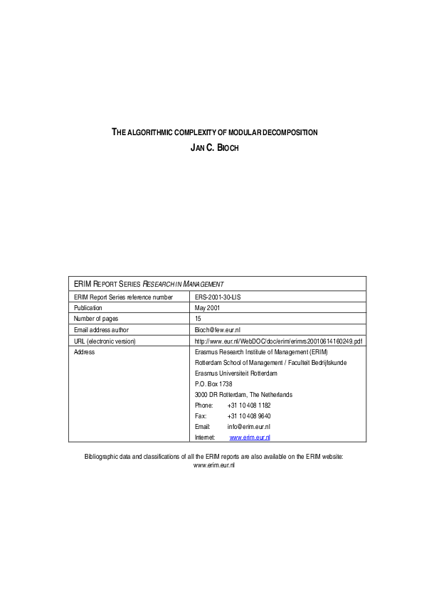Pdf The Algorithmic Complexity Of Modular Decomposition Jan C Bioch