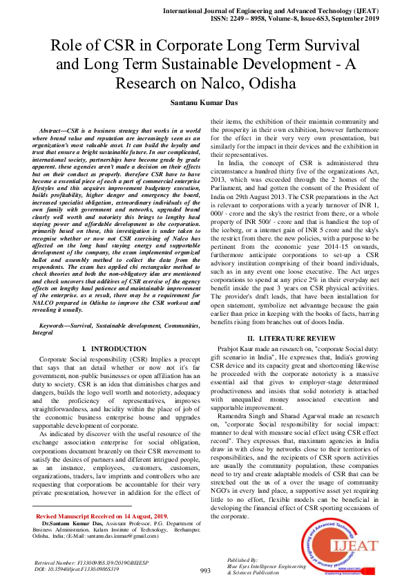 (PDF) Role of CSR in Corporate Long Term Survival and Long Term ...