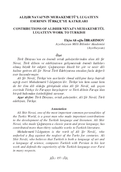 (PDF) ALIŞIR NAVAI'NIN MUHAKEMETÜ'L LUGATEYN ESERININ TÜRKÇE'YE ...