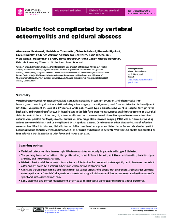 (PDF) Diabetic foot complicated by vertebral osteomyelitis and epidural ...
