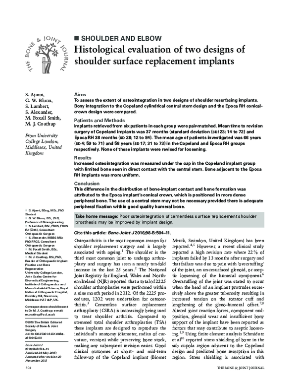 (PDF) Histological evaluation of two designs of shoulder surface ...
