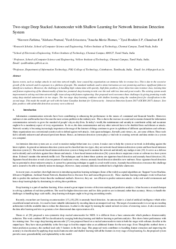 Pdf Two Stage Deep Stacked Autoencoder With Shallow Learning For