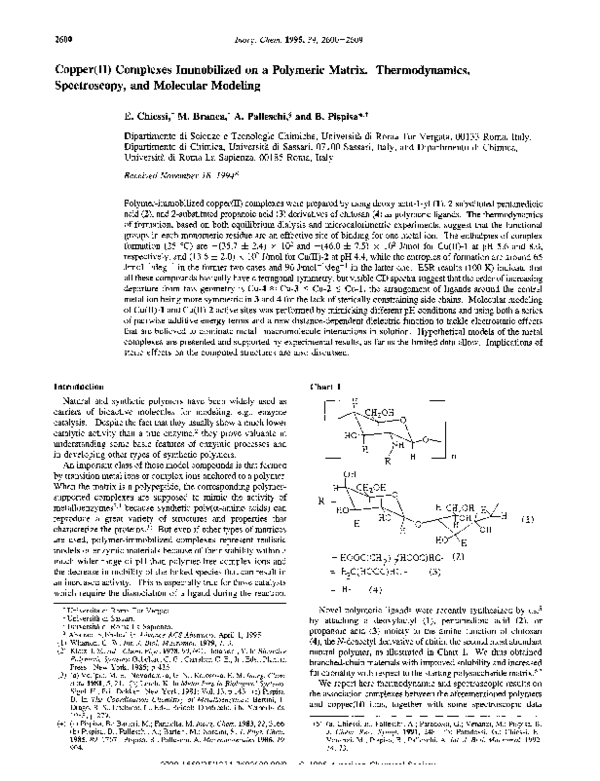 (PDF) Copper(II) Complexes Immobilized on a Polymeric Matrix. Thermodynamics, Spectroscopy, and ...