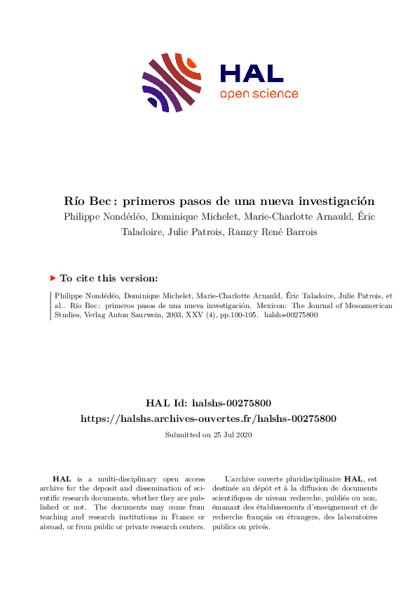 (PDF) Río Bec : primeros pasos de una nueva investigación