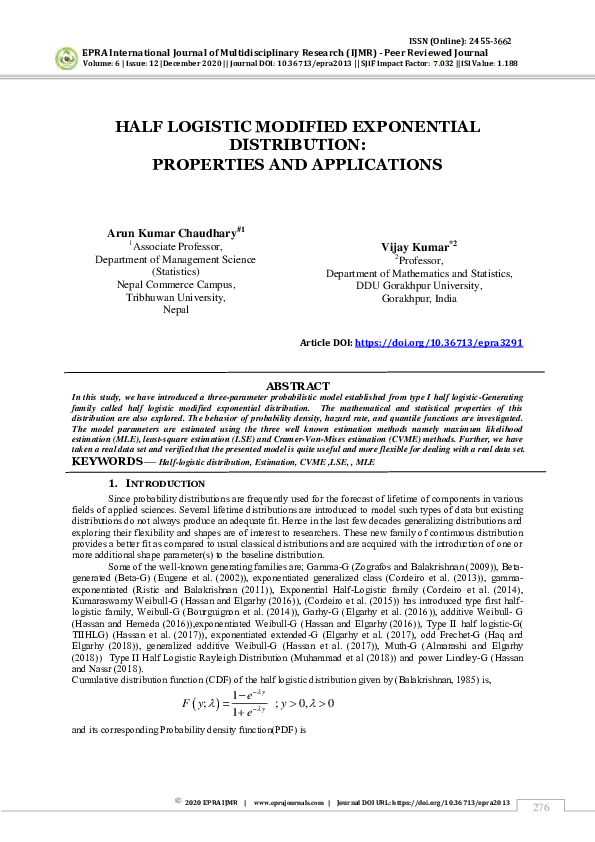 Pdf Half Logistic Modified Exponential Distribution Properties And Applications
