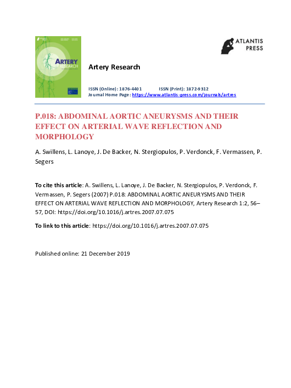 (PDF) Abdominal aortic aneurysms and their effect on arterial wave reflection and morphology | N ...