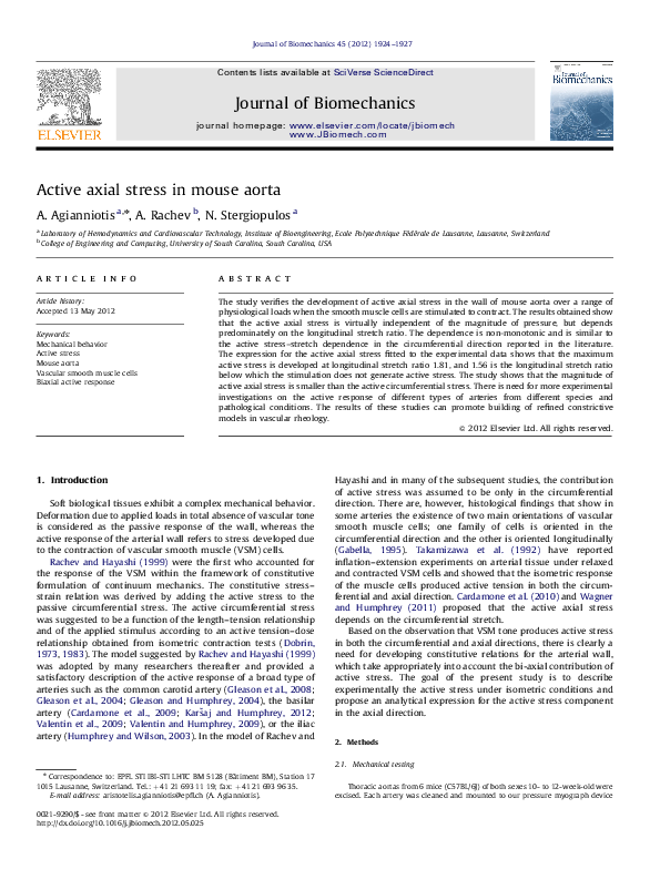(PDF) Active axial stress in mouse aorta