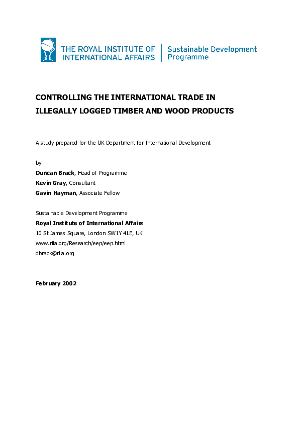(PDF) Controlling the international trade in illegally logged timber ...
