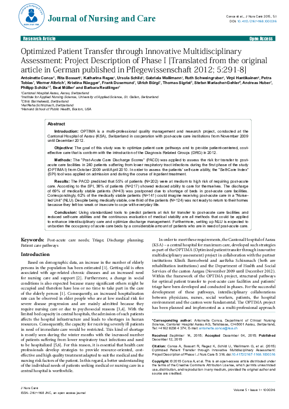 (PDF) Optimized Patient Transfer through Innovative Multidisciplinary ...