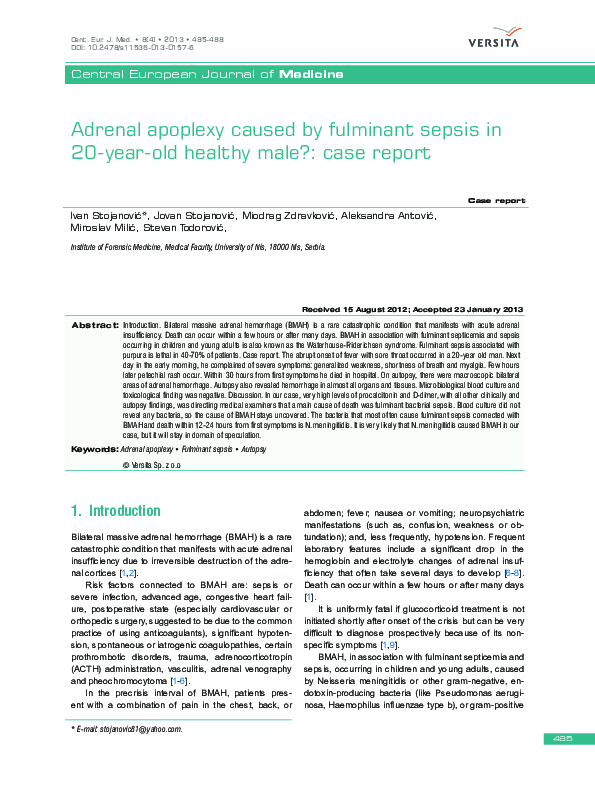 (PDF) Adrenal apoplexy caused by fulminant sepsis in 20-year-old ...