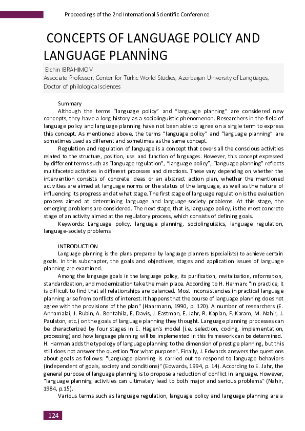 (PDF) CONCEPTS OF LANGUAGE POLICY AND LANGUAGE PLANNİNG