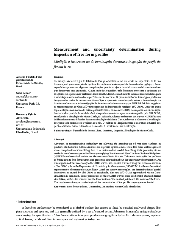 (PDF) Measurement and uncertainty determination during inspection of free form profiles