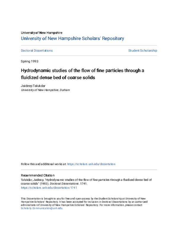 (PDF) Hydrodynamic studies of the flow of fine particles through a ...