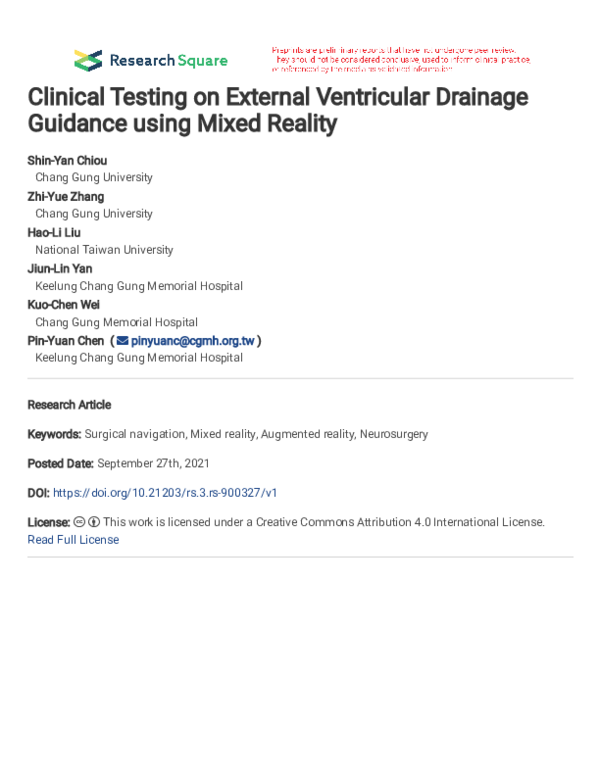 (PDF) Clinical Testing on External Ventricular Drainage Guidance using ...