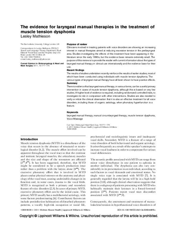 (PDF) The evidence for laryngeal manual therapies in the treatment of ...