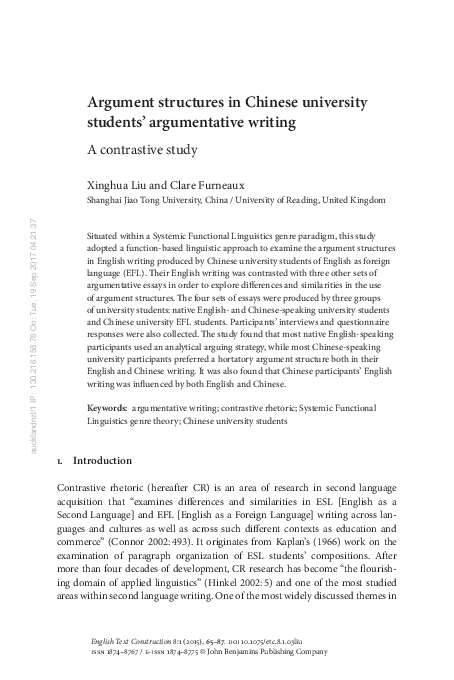 (PDF) Argument structures in Chinese university students’ argumentative ...