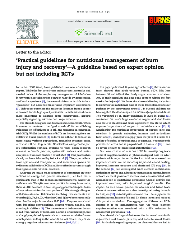 (PDF) ‘Practical guidelines for nutritional management of burn injury ...
