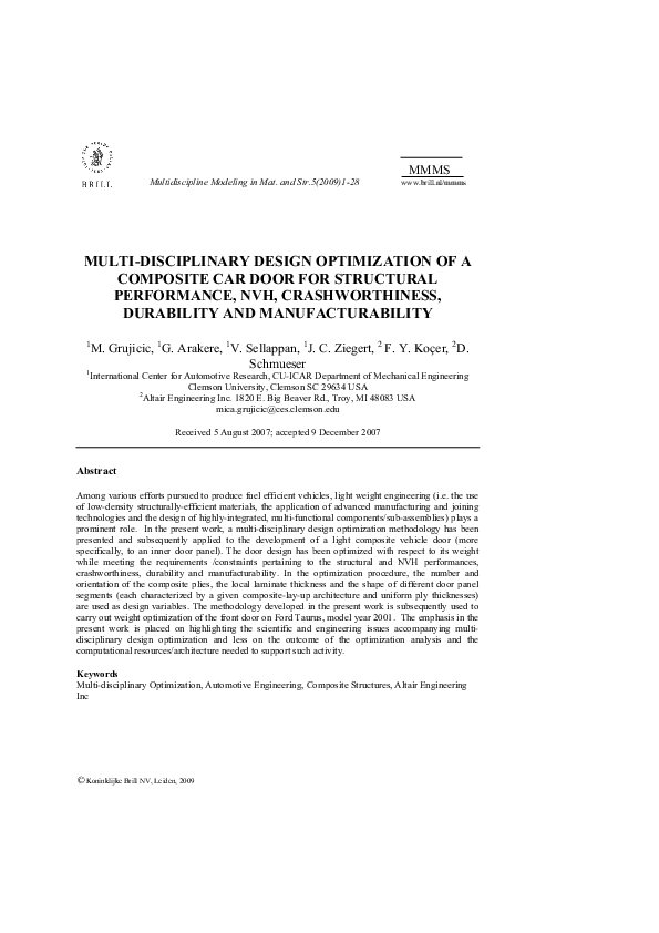 (PDF) Multi-disciplinary design optimization of composite structures: A review