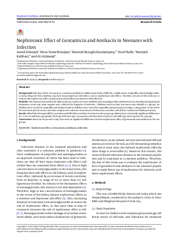 (PDF) Nephrotoxic Effect of Gentamicin and Amikacin in Neonates with ...