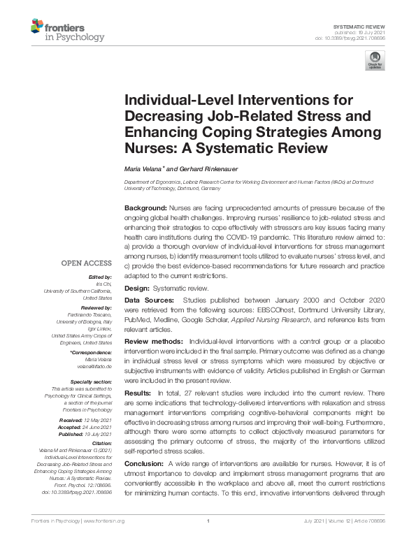 (PDF) Individual-Level Interventions for Decreasing Job-Related Stress and Enhancing Coping ...