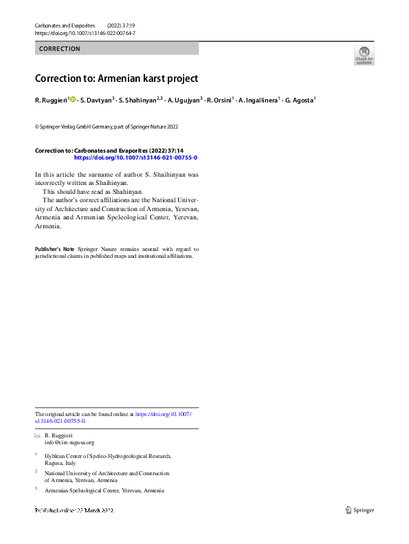 (PDF) Correction to: Armenian karst project