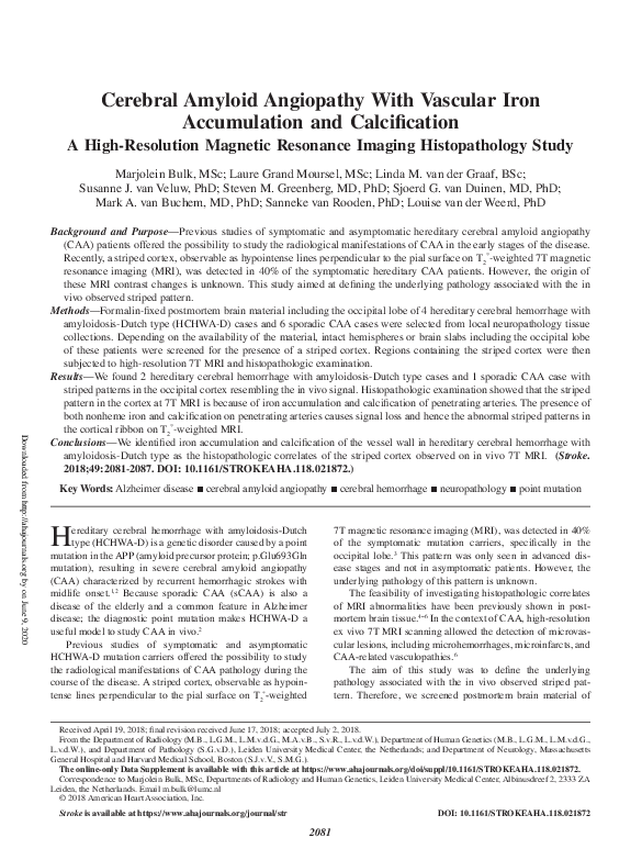 (PDF) Cerebral Amyloid Angiopathy With Vascular Iron Accumulation and Calcification