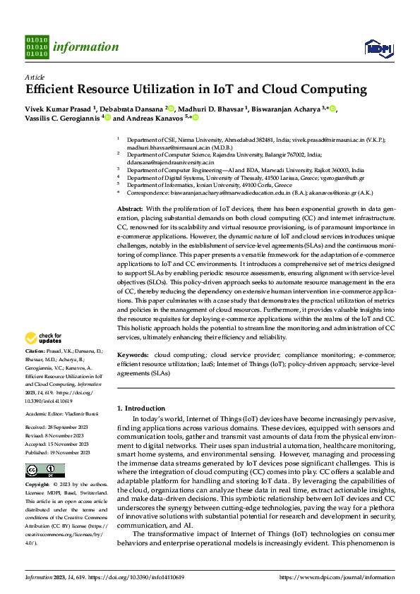 Pdf Efficient Resource Utilization In Iot And Cloud Computing