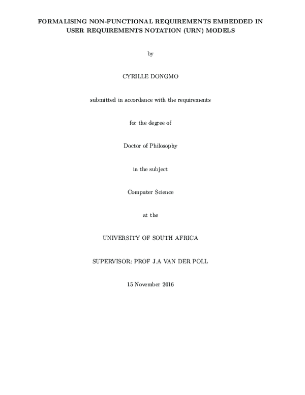 (PDF) Formalising non-functional requirements embedded in user requirements notation (URN) models