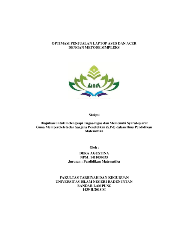 (PDF) Optimasi Penjualan Laptop Asus Dan Acerdengan Metode Simpleks