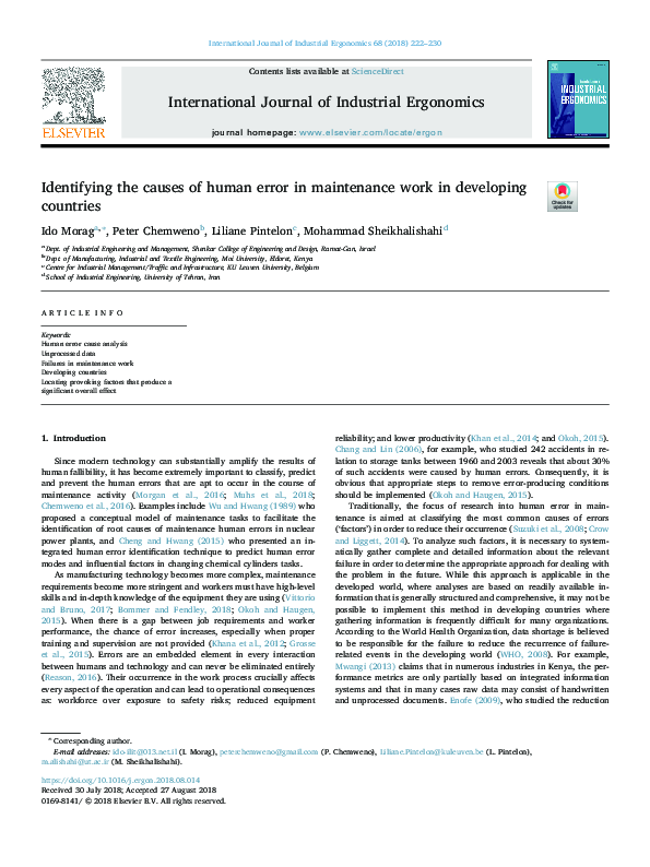 (PDF) Identifying the causes of human error in maintenance work in ...