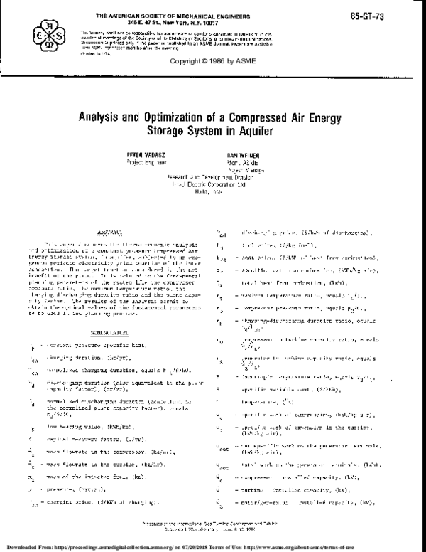(PDF) Analysis and Optimization of a Compressed Air Energy Storage System in Aquifer
