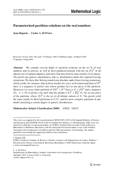 (PDF) Parameterized partition relations on the real numbers