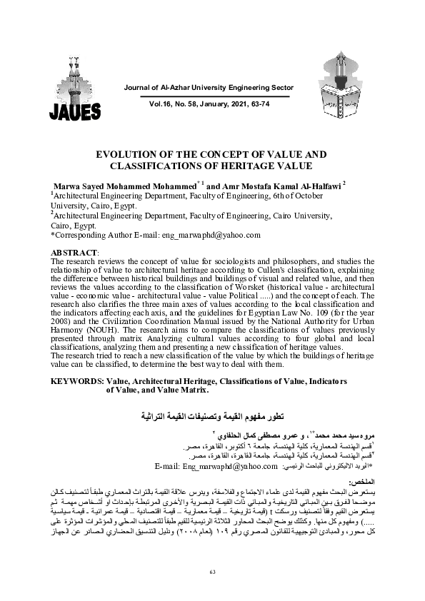 (PDF) Evolution of the Concept of Value and Classifications of Heritage ...