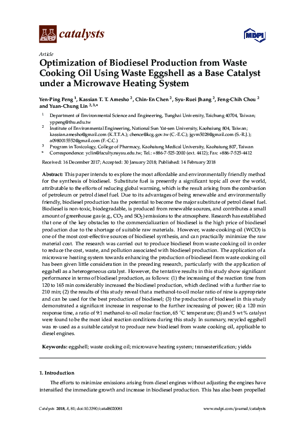 (PDF) Optimization of biodiesel production from waste lard by a two ...