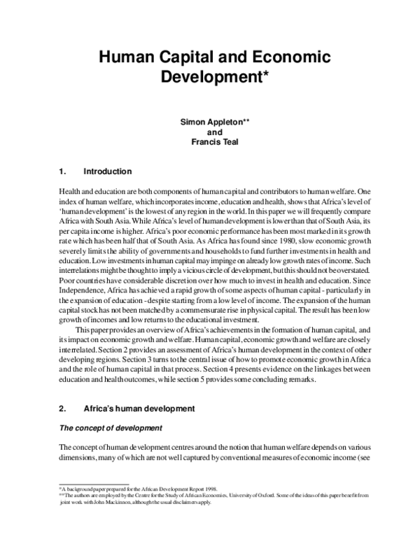 (PDF) Human Capital and Economic Development