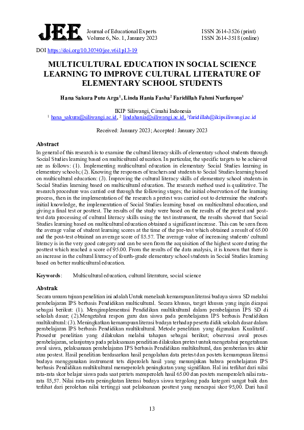 (PDF) Multicultural Education in Social Science Learning to Improve Cultural Literature of ...