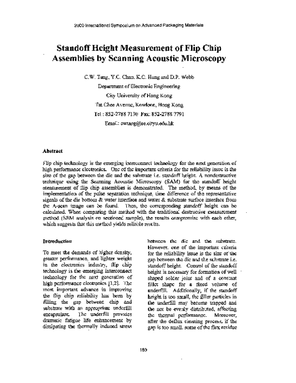 (PDF) Standoff height measurement of flip chip assemblies by scanning ...