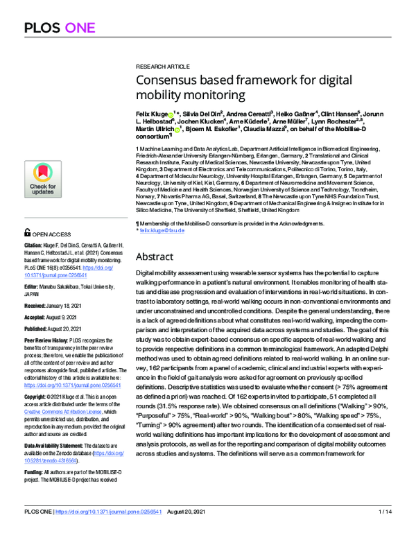 (PDF) Consensus based framework for digital mobility monitoring