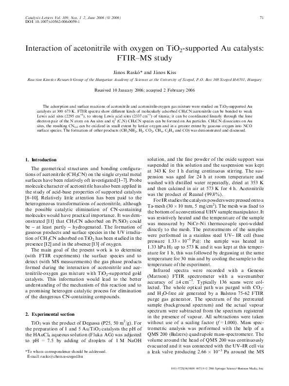 (PDF) Interaction of Acetonitrile with Oxygen on TiO2-supported Au ...