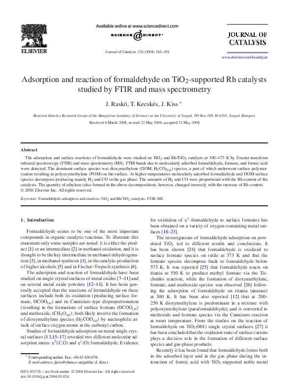 (PDF) Adsorption and reaction of formaldehyde on TiO2-supported Rh ...