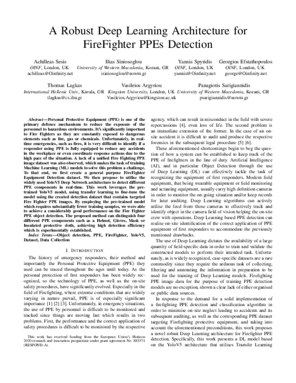 (PDF) A Robust deep learning architecture for FireFighter PPEs detection