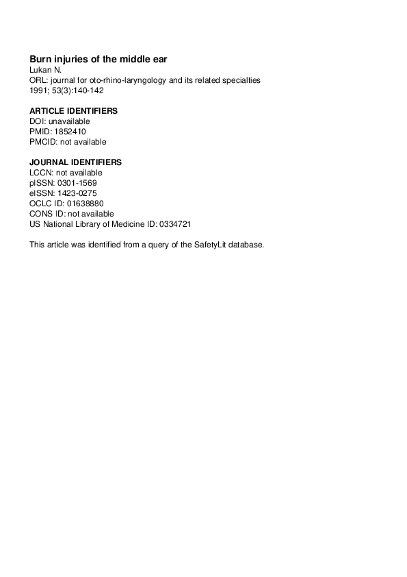 (PDF) Burn Injuries of the Middle Ear