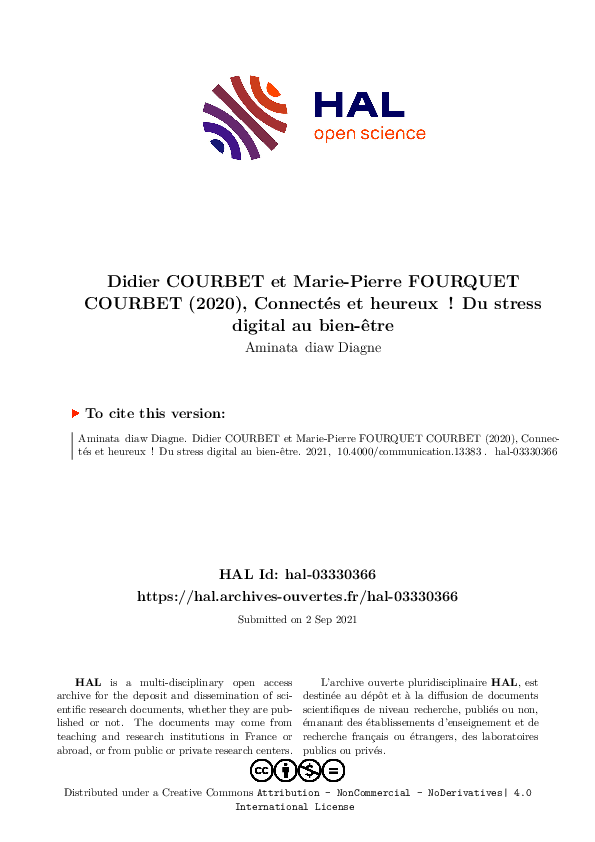(PDF) Didier COURBET et Marie-Pierre FOURQUET COURBET (2020), Connectés ...
